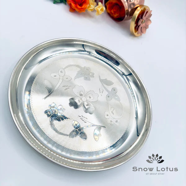 Buy Indian Silver Pooja Plates Online in USA | Snow Lotus